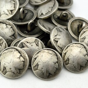 Indian Head Buttons 3/4 Antique Silver Metal Button Qty - Etsy