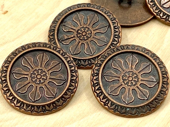 Metal Buttons Rustic Flower Button Antique Copper Gorgeous - Etsy