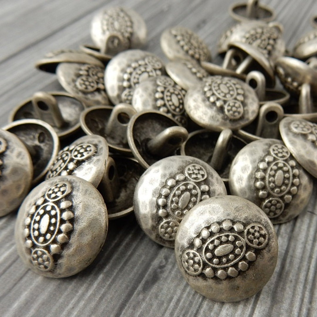 Hammered Tribal Buttons, Antique Silver Metal Button, 20mm Qty 4 , Bali ...