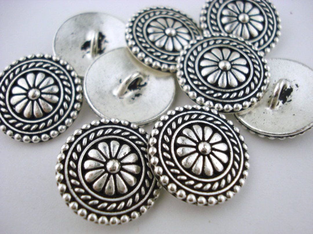 BALI Metal Buttons Tierracast Antique Silver Buttons Qty 4 - Etsy