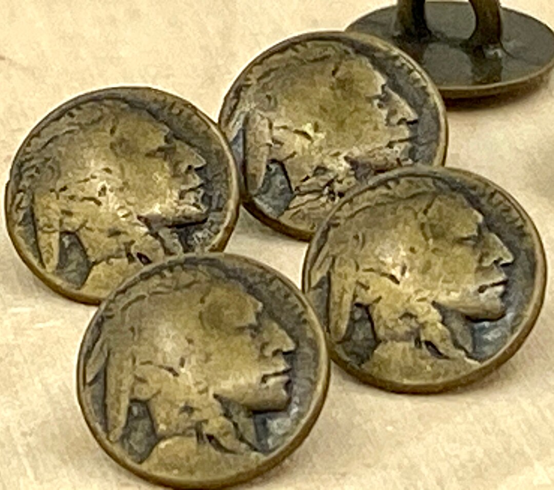 Indian Head Metal Buttons 3/8" Antique Brass, Reproduction Nickel Tiny ...
