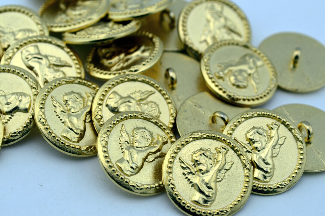 Cupid Buttons, Bright Gold Cherub Angel Metal Button 7/8" Qty 4 to 12, 17mm Jewelry Findings ...