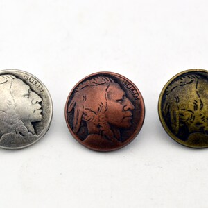 Indian Head Button 3/4" Antique Brass Metal Button Qty 4 to 12 Coin ...
