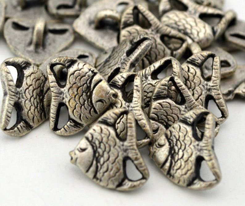 TROPICAL FISH Buttons Antique Silver Detailed Angelfish - Etsy