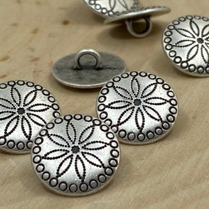TRIBAL FLOWER Metal Buttons 5/8 Antique Silver, Concho Button, Qty 4 to ...