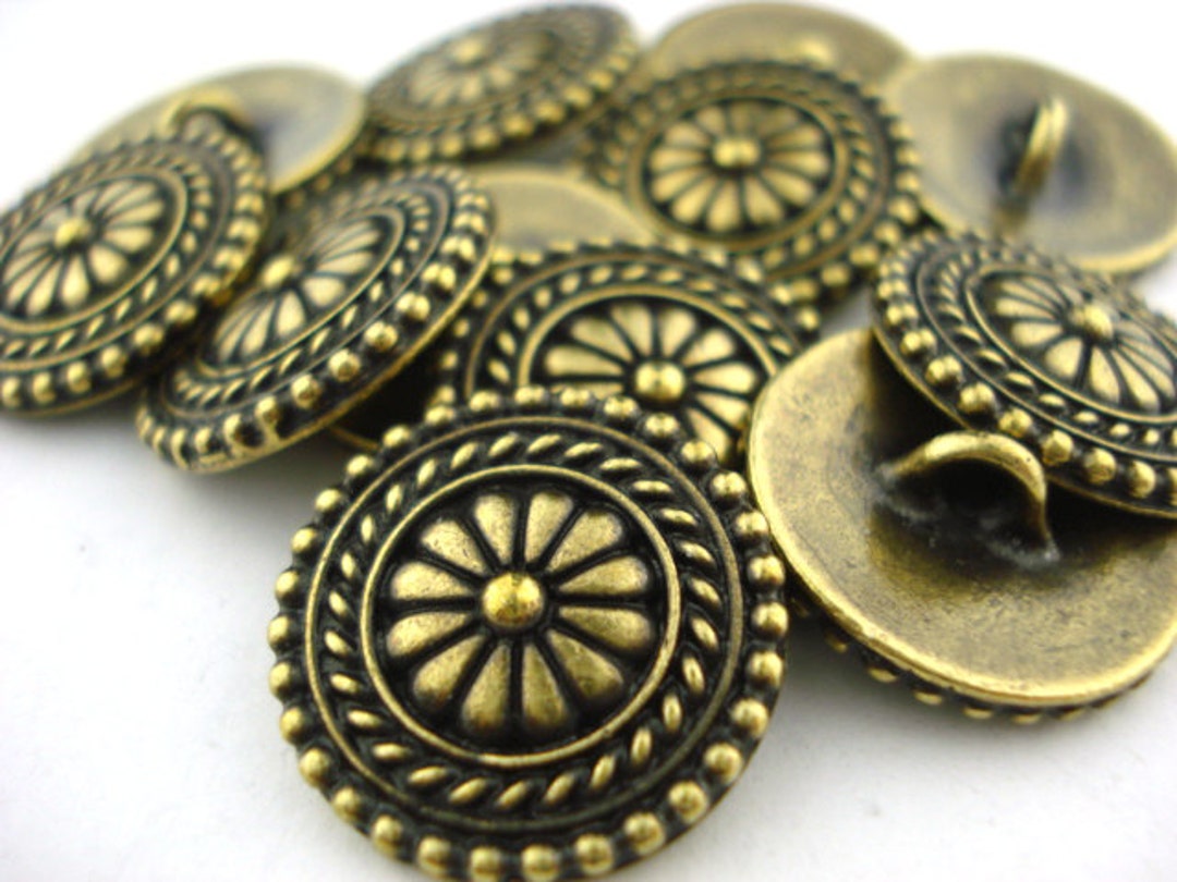 Tierracast BALI Buttons, Antique Brass 18mm Round Buttons, Qty 4 ...