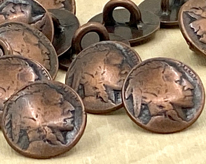 Indian Head Metal Buttons 3/8" Antique Copper, Reproduction Nickel Tiny ...