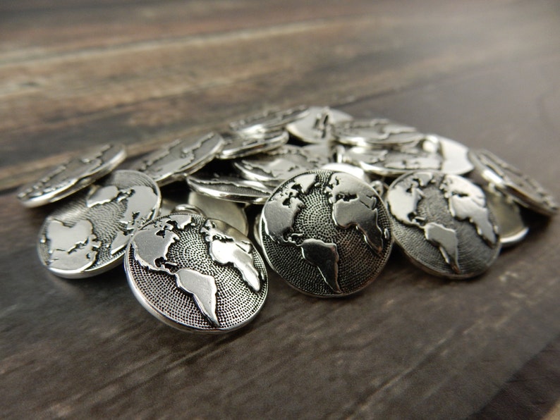 Antique Silver EARTH Buttons by Tierracast Qty 4 Earth Day | Etsy