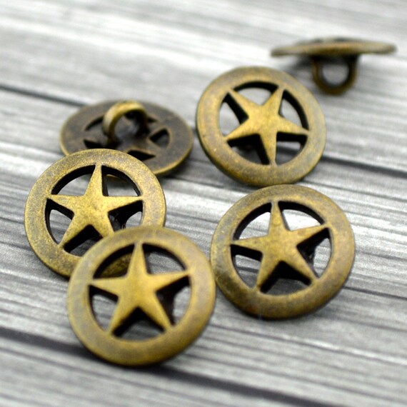 TEXAS STAR Metal Buttons Antique Brass Button 5/8 Five | Etsy