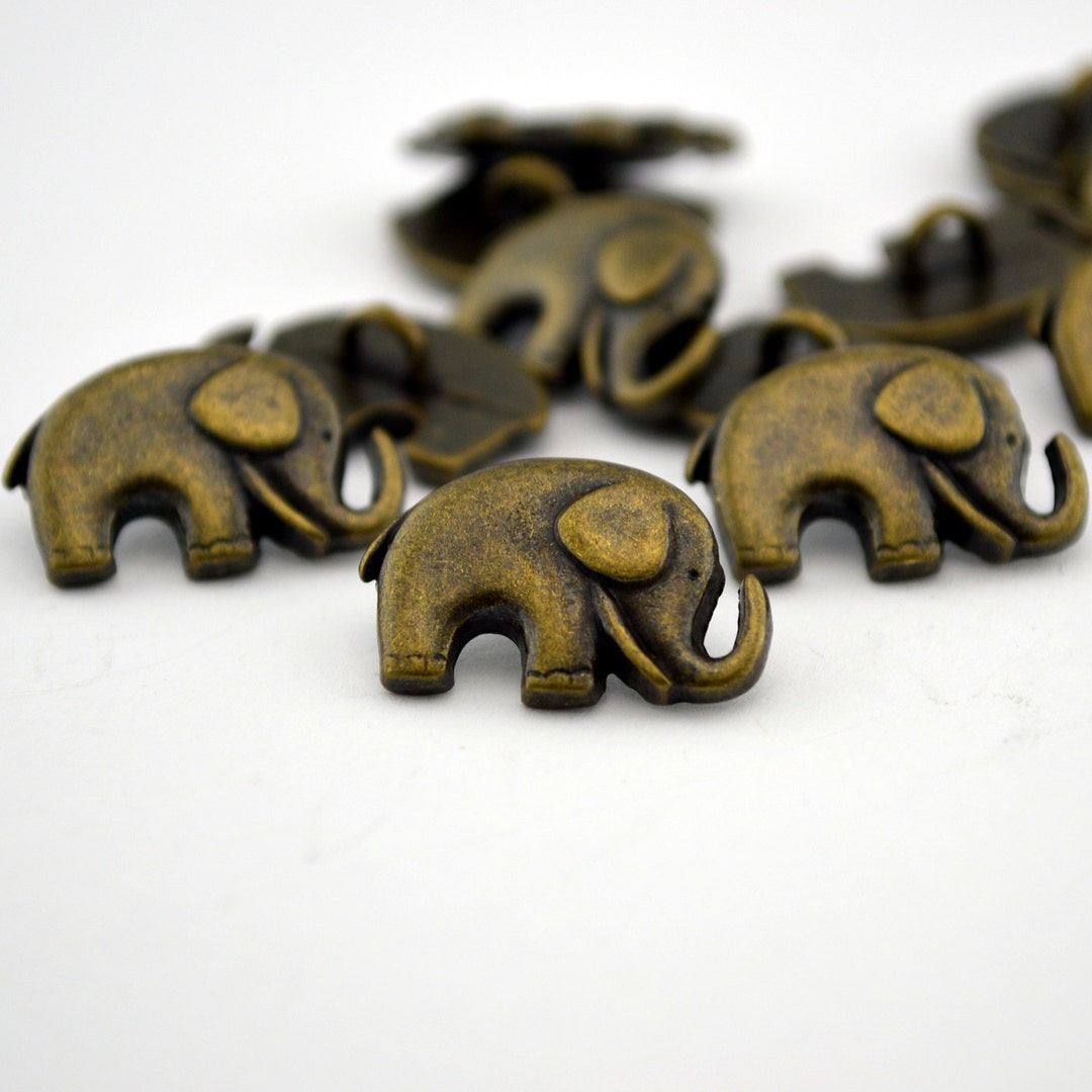 GOOD LUCK ELEPHANT Metal Buttons, Qty 4 to 24, Antique Brass Button ...