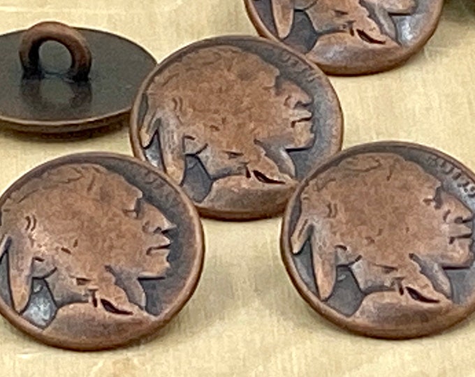 Indian Head Nickel, Metal Button 5/8" Antique Copper Buttons Qty 4 to ...