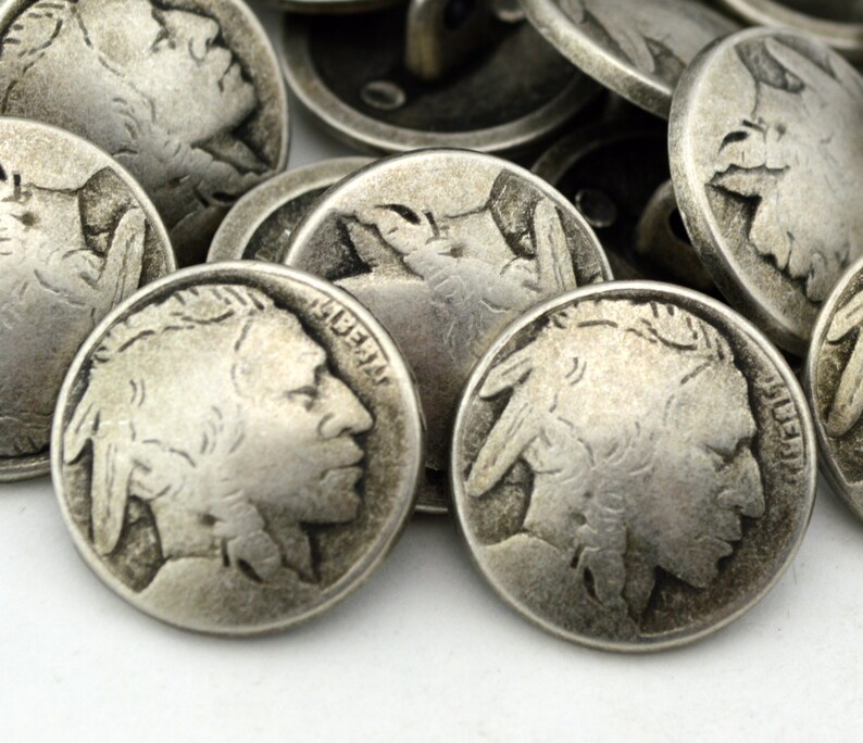 Indian Head Buttons 3/4 Antique Silver Metal Button Qty - Etsy