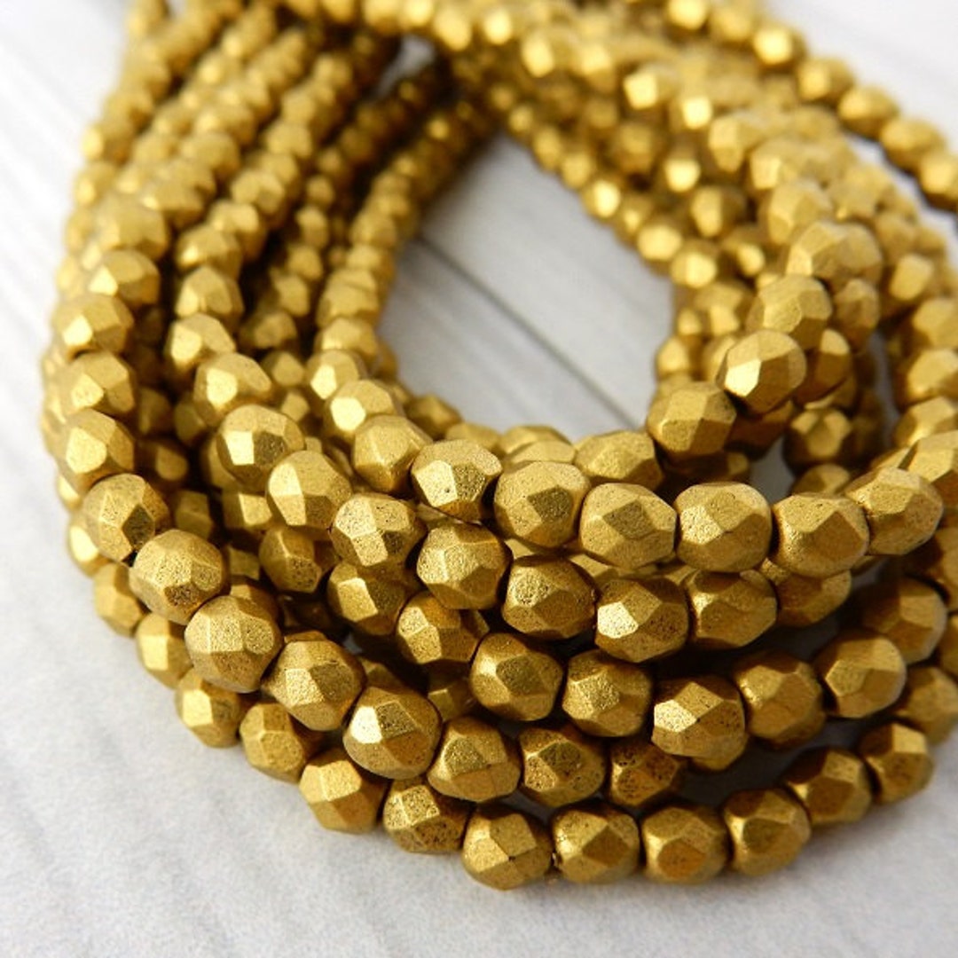 METALLIC AZTEC GOLD Matte Faceted Round Czech Glass Beads 3mm - Etsy