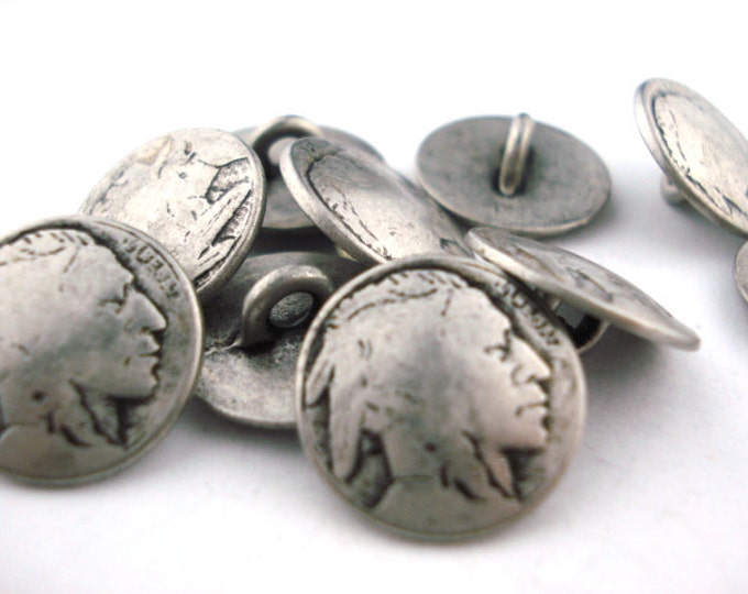 Indian Head Metal Buttons 5/8" Antique Silver Button Qty 4 to 12 ...
