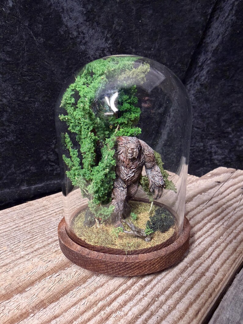 Mini Bigfoot Diorama Under Glass Cloche • Cryptid Decor • Sasquatch ...
