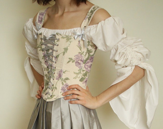 Peasant Bodice Renaissance Corset in Lavender Floral With Adjustable ...