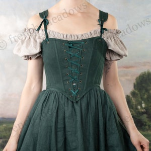 Dark Green Linen Corset Top | Renaissance Corset Bodice Stays Outlander ...