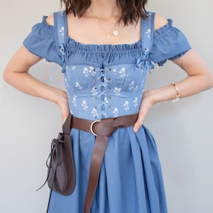 Regency Stays Corset Bodice in Blue Floral Linen Cottage - Etsy