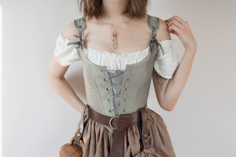 Renaissance Corset Bodice in Sage Green Silk Cottage Core | Etsy