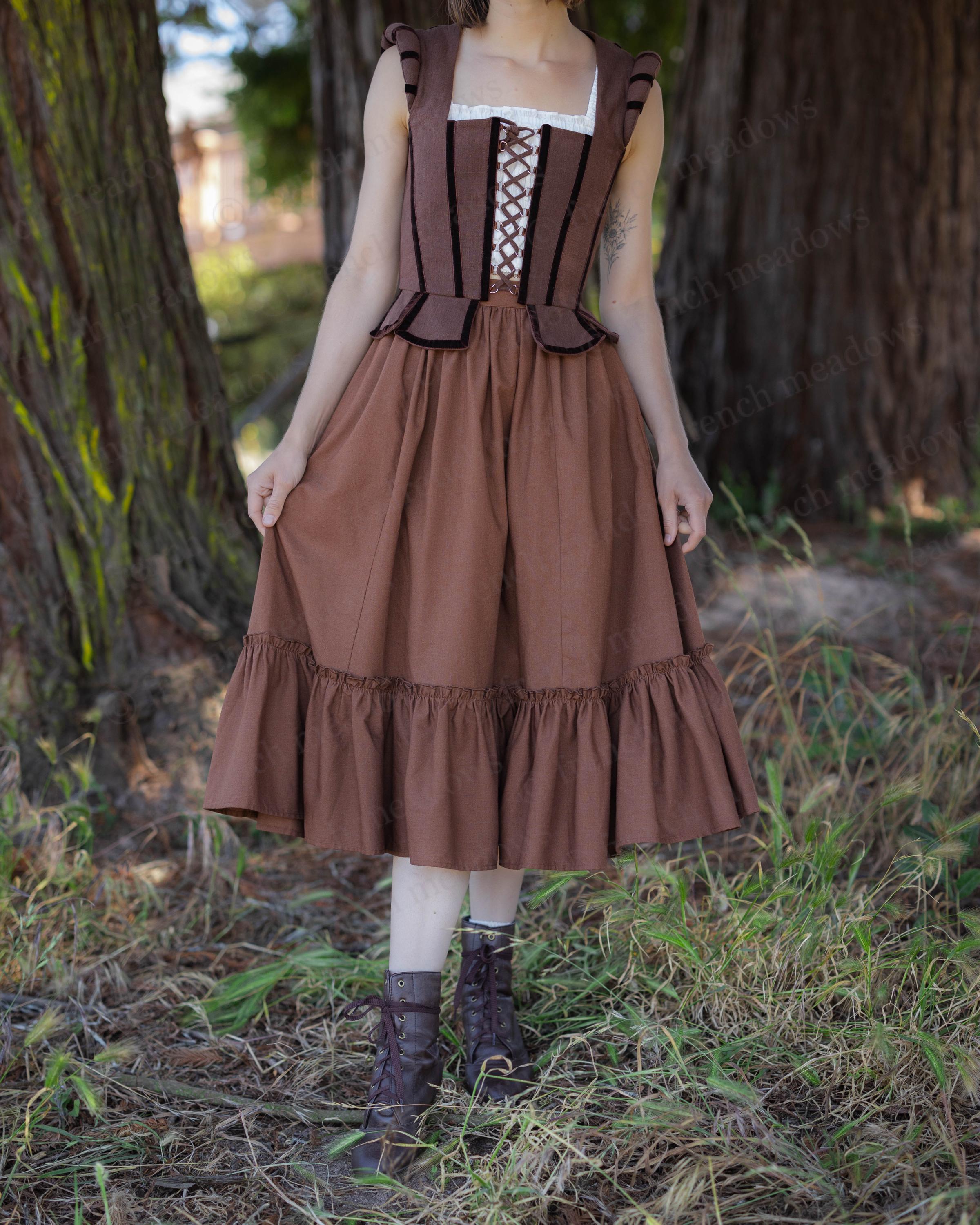 Cocoa Brown Linen Midi Skirt: Renaissance Faire Costume With Ruffle Hem ...