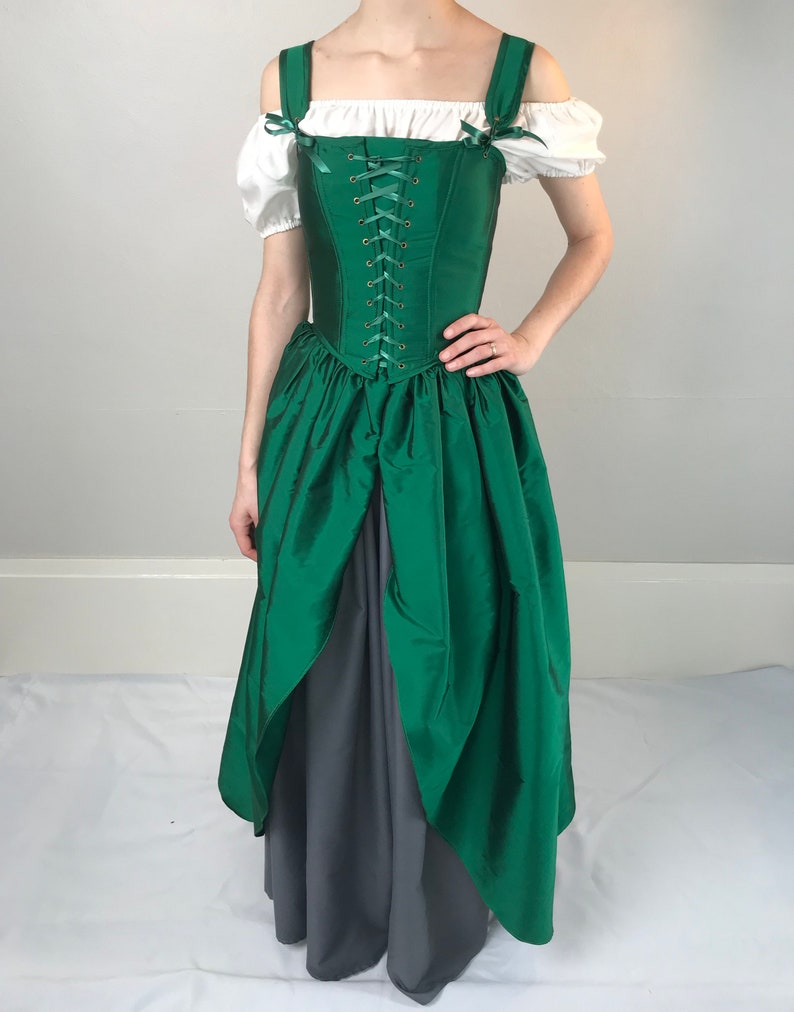 Renaissance Corset Peasant Bodice In Emerald Green With Straps Etsy