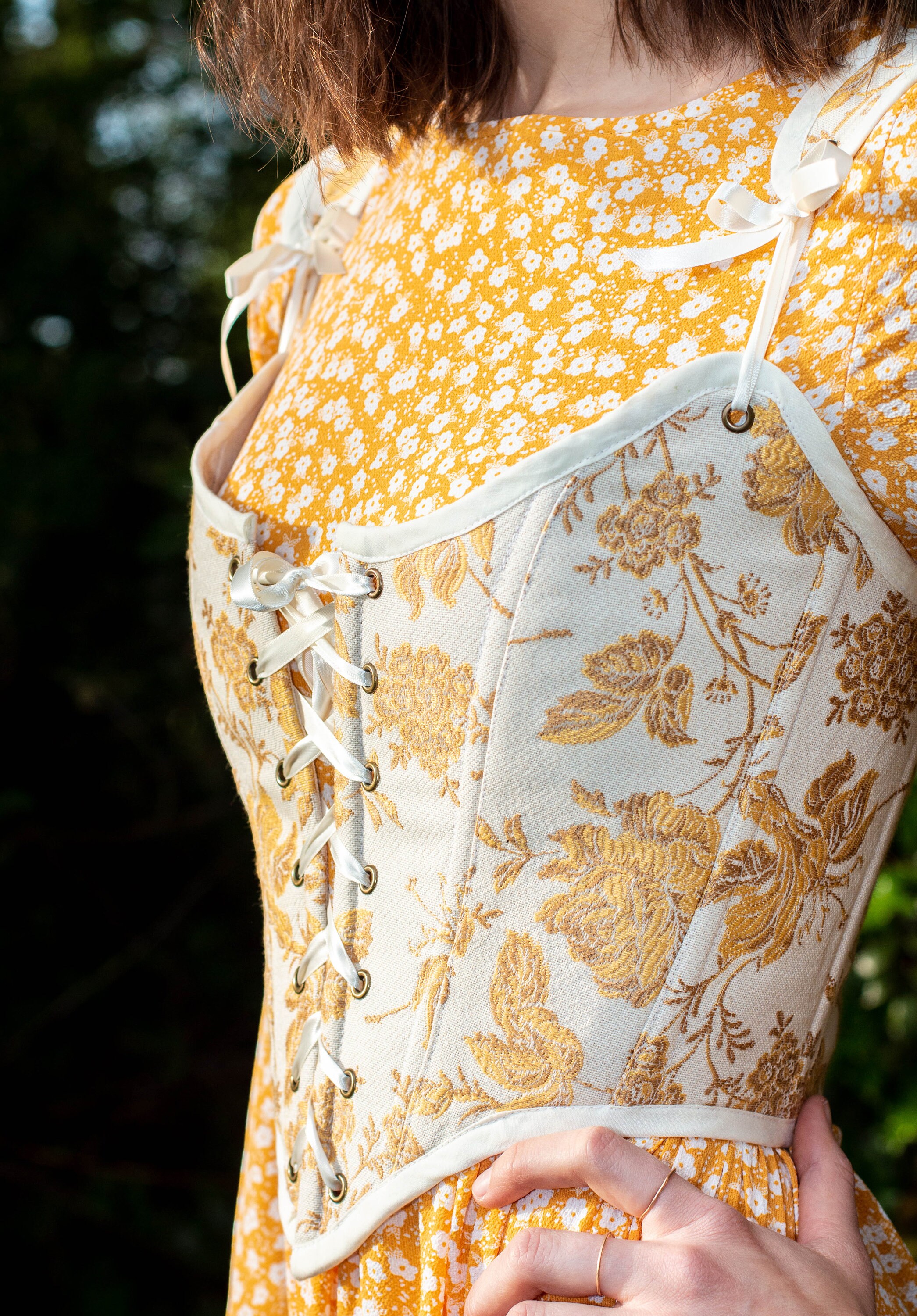 Renaissance Corset Peasant Bodice in Yellow Floral | Etsy