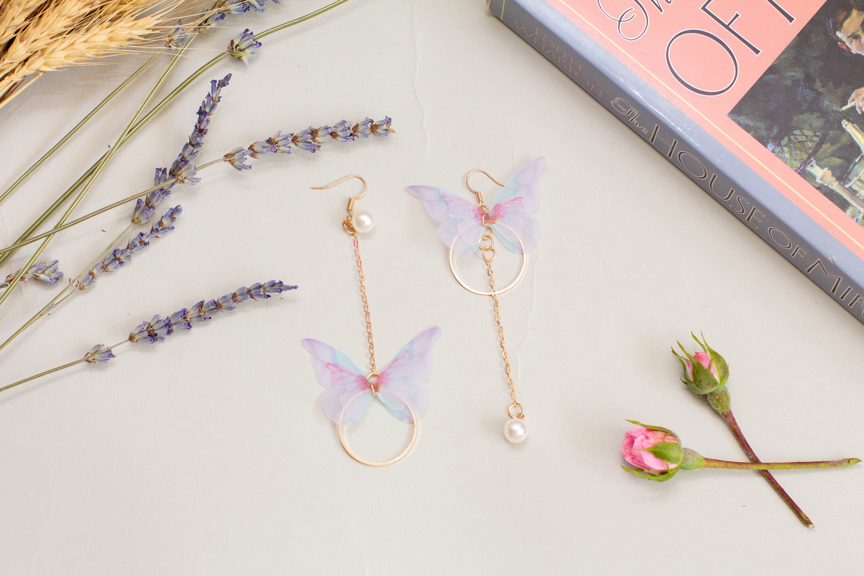 Cottage Core Butterfly Pearl Earrings Asymmetrical with | Etsy