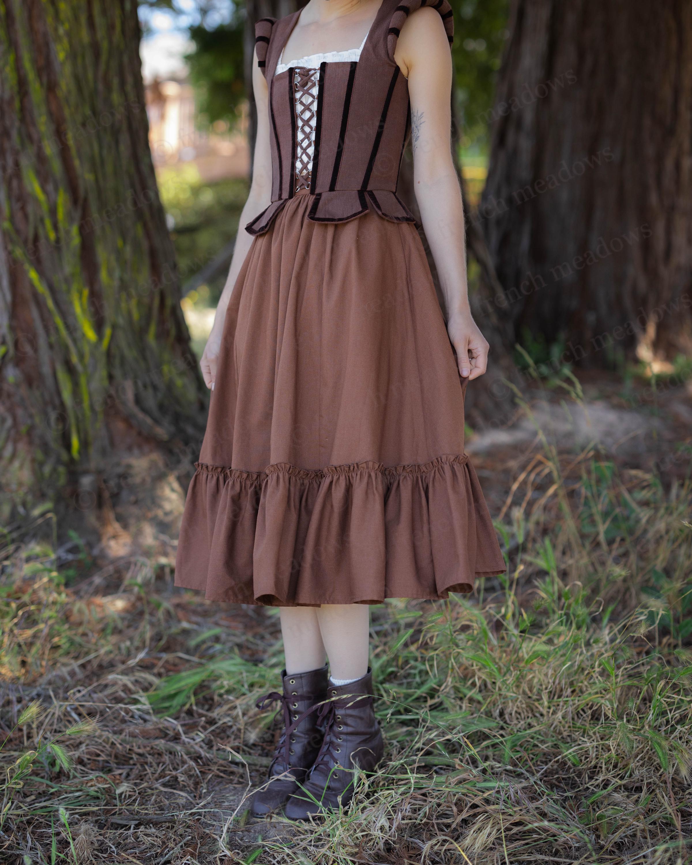 Cocoa Brown Linen Midi Skirt: Renaissance Faire Costume With Ruffle Hem ...