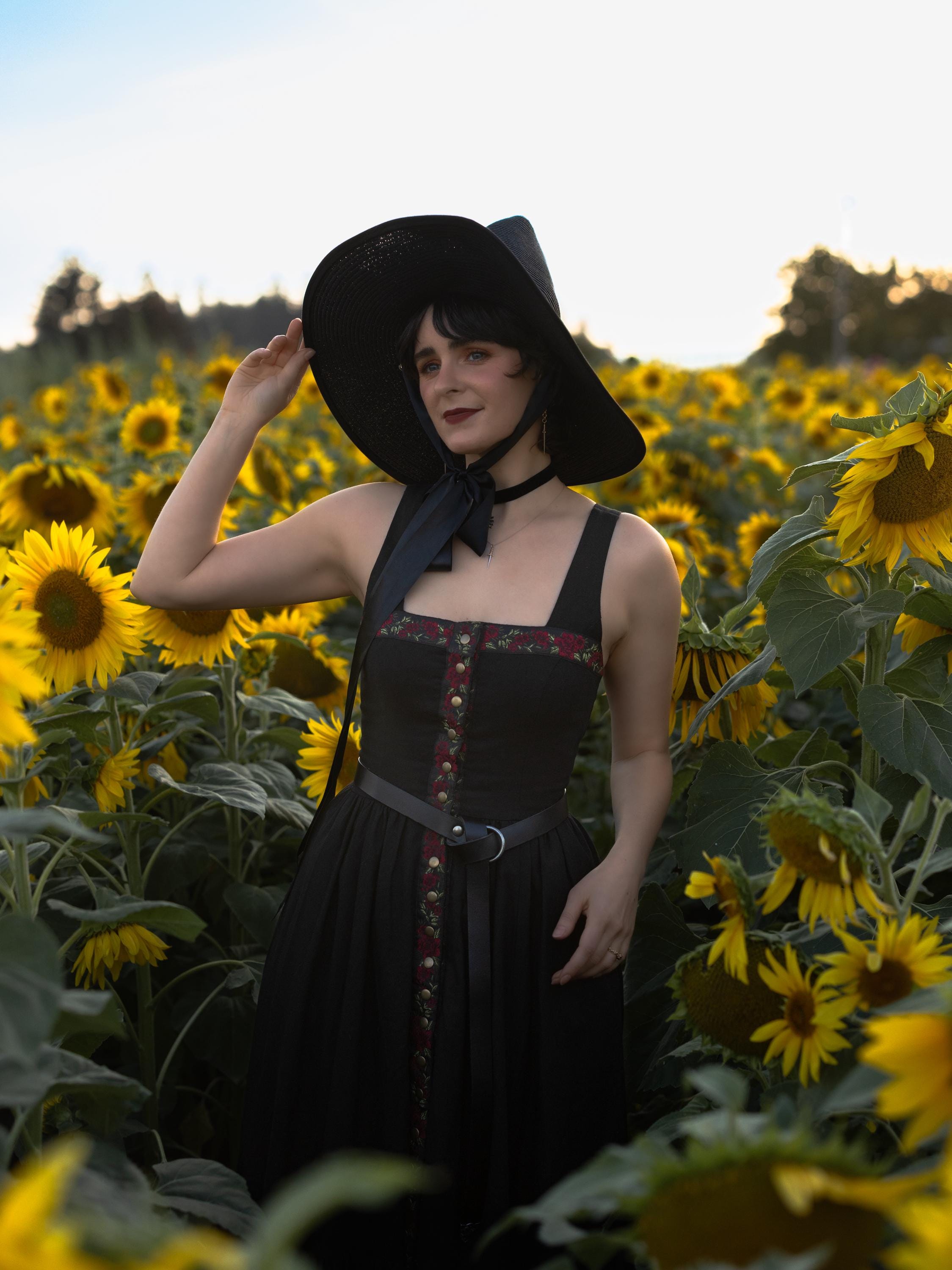 Black Ribbon Corset Dress | Dirndl Linen Square Neck Traditional Casual ...
