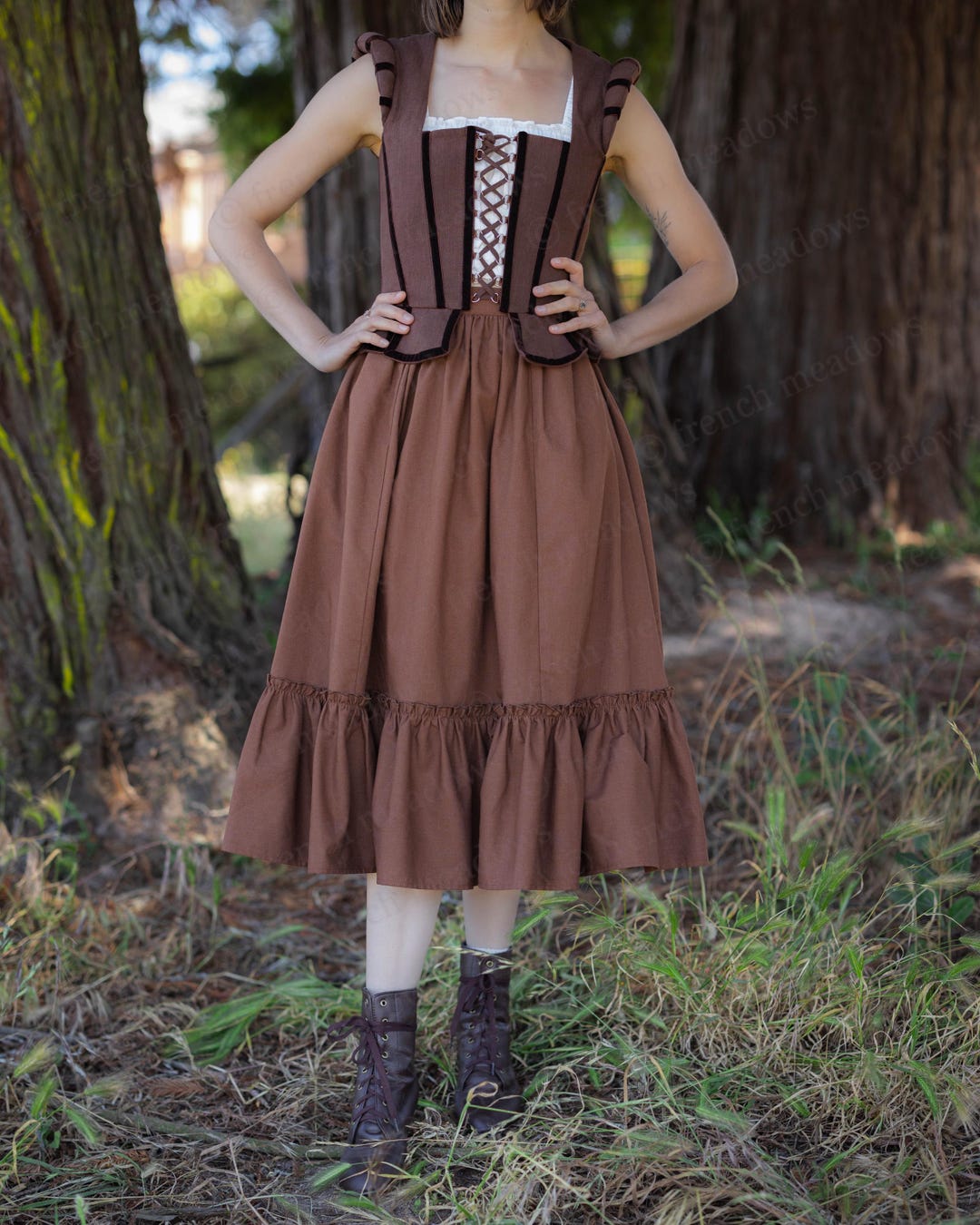 Cocoa Brown Linen Midi Skirt: Renaissance Faire Costume With Ruffle Hem ...