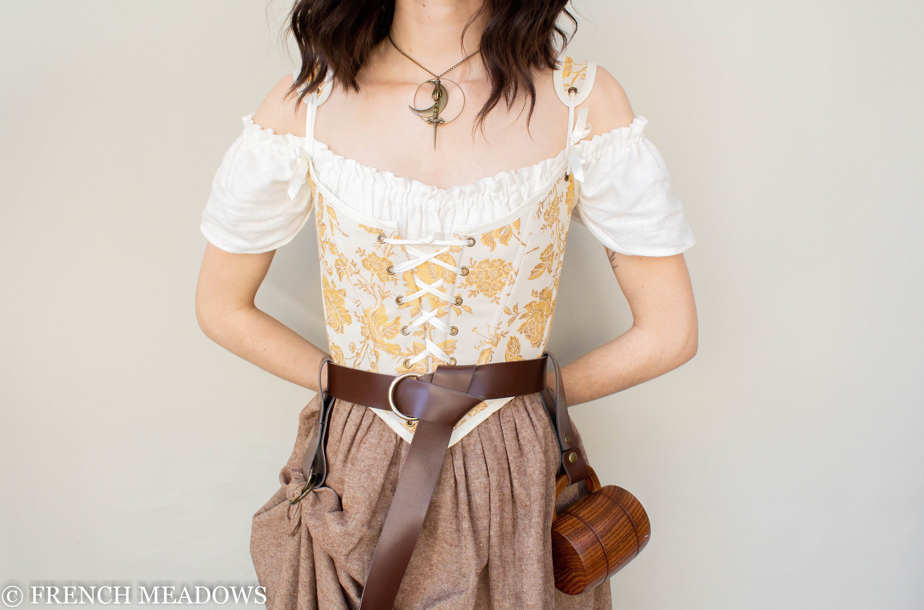 Renaissance Corset Peasant Bodice in Yellow Floral | Etsy