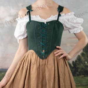 Dark Green Linen Corset Top | Renaissance Corset Bodice Stays Outlander ...