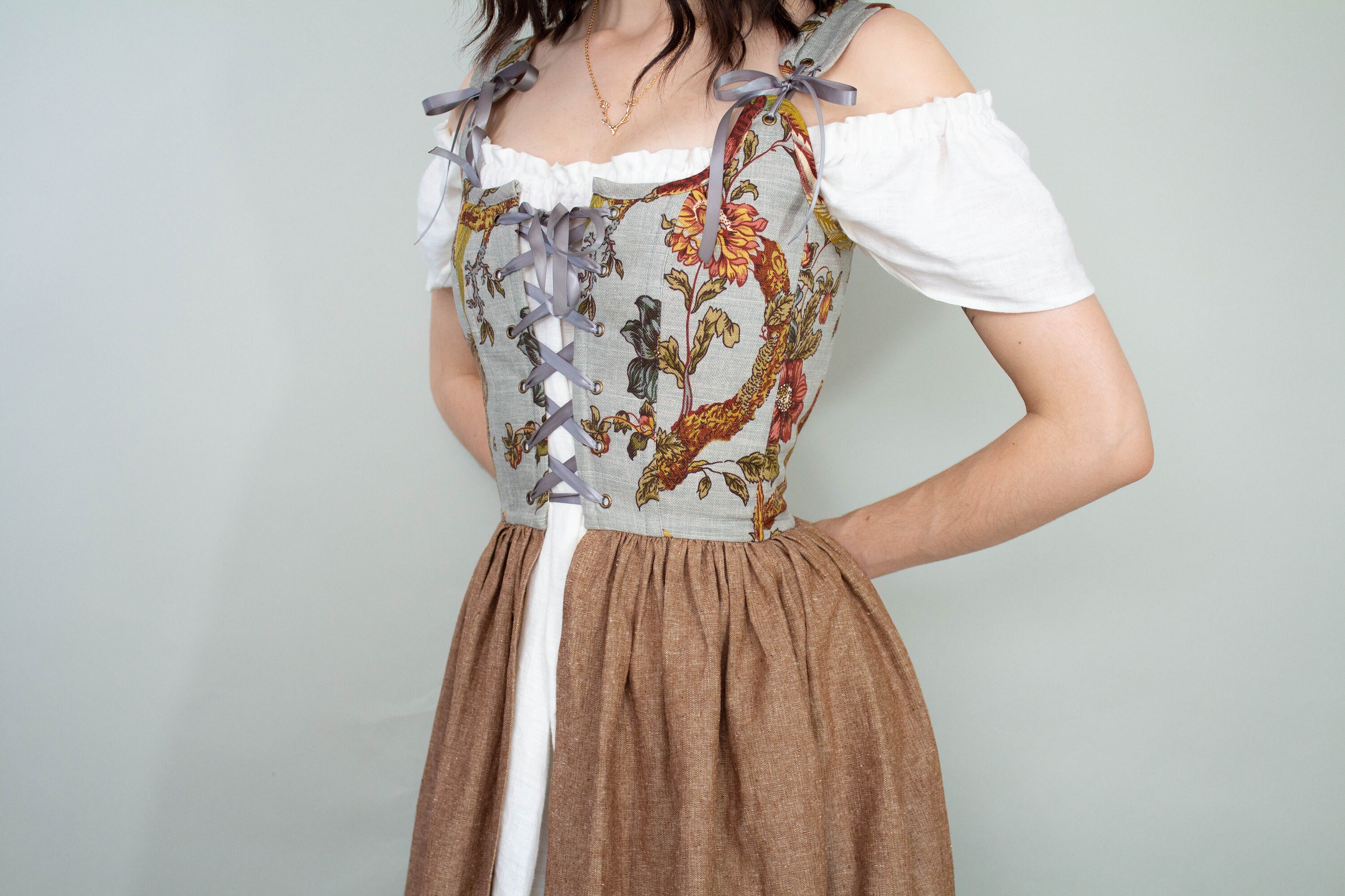 Renaissance Corset Dress Blue Jacobean Floral Corset W Etsy