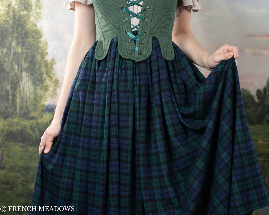 Blue Green Plaid Renaissance Skirt Gathered Skirt Long Maxi Skirt Renaissance Costume Tartan