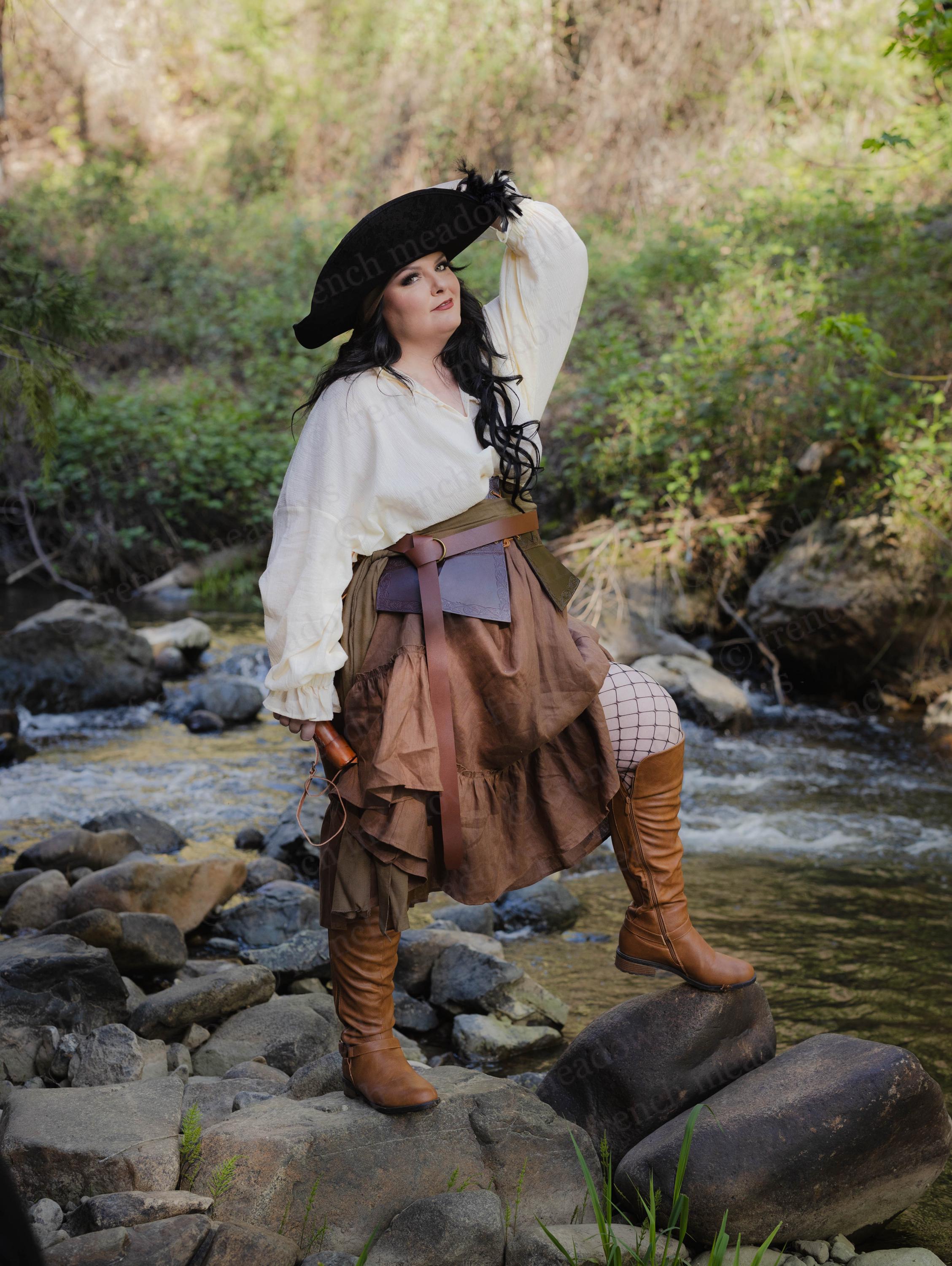 Cocoa Brown Linen Midi Skirt: Renaissance Faire Costume With Ruffle Hem ...