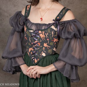 Renaissance Corset Bodice in Grey With Woodland Creatures Fairy Fae ...