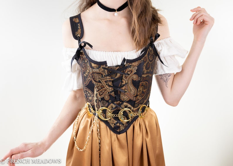 Renaissance Corset Bodice Stays in Black and Gold Paisley | Etsy