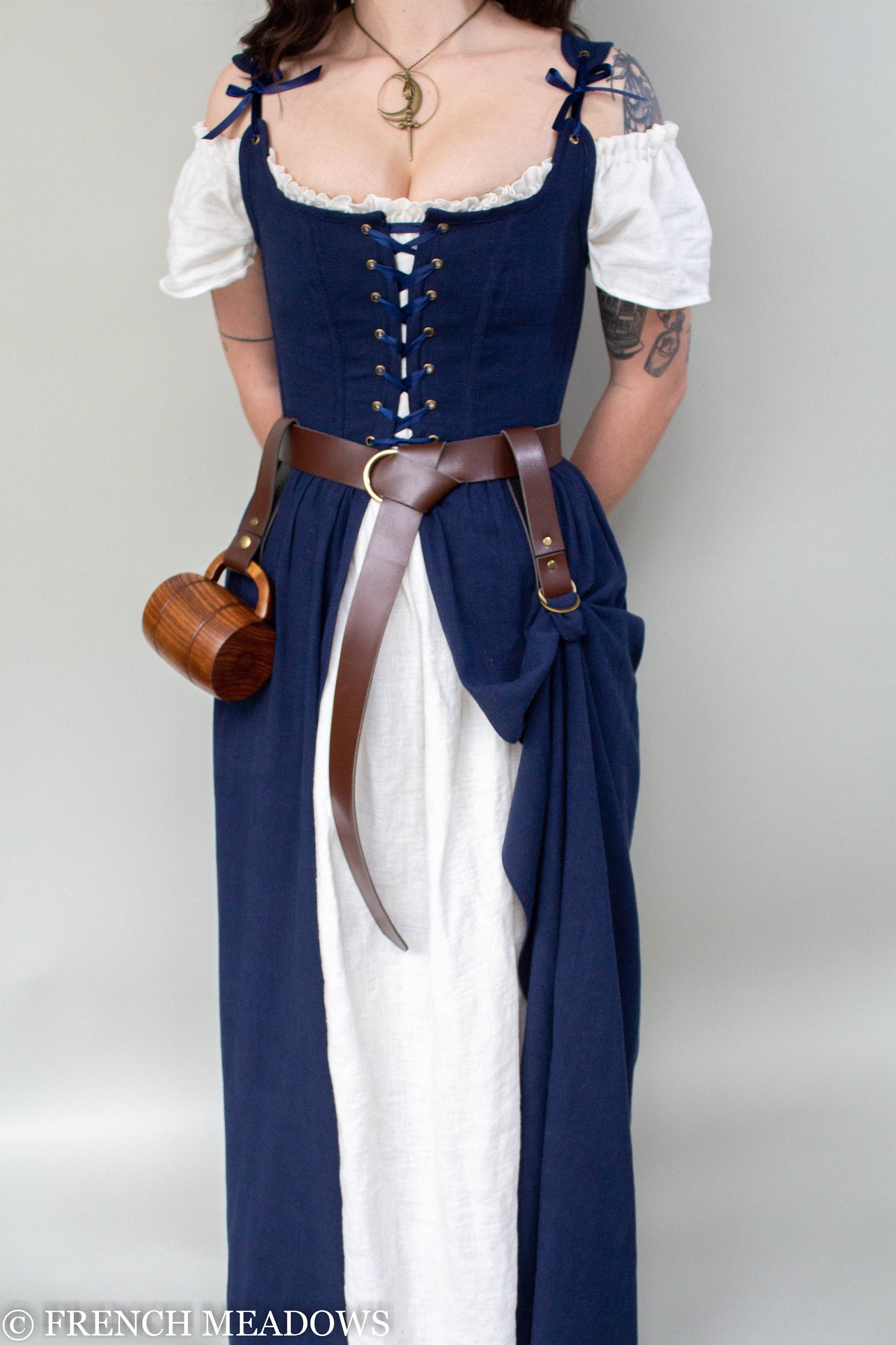 Renaissance Corset Dress In Dark Navy Blue Linen Victorian Etsy