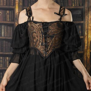 Renaissance Corset Bodice Stays in Black and Gold Paisley Jacquard Corset Top Cottage Core ...