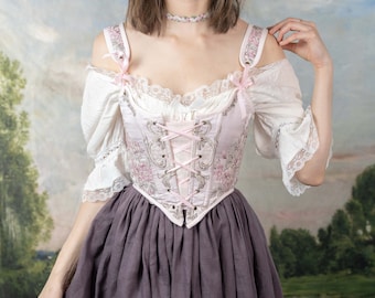 READY TO SHIP Renaissance Corset Bodice in Blue and Pink Rococo ...