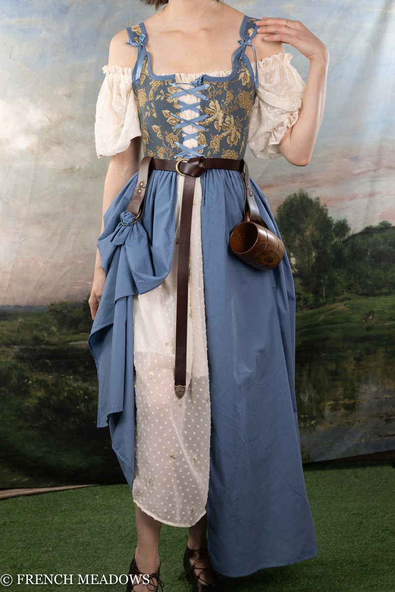 Renaissance Corset Dress Blue And Yellow Floral Jacquard Etsy