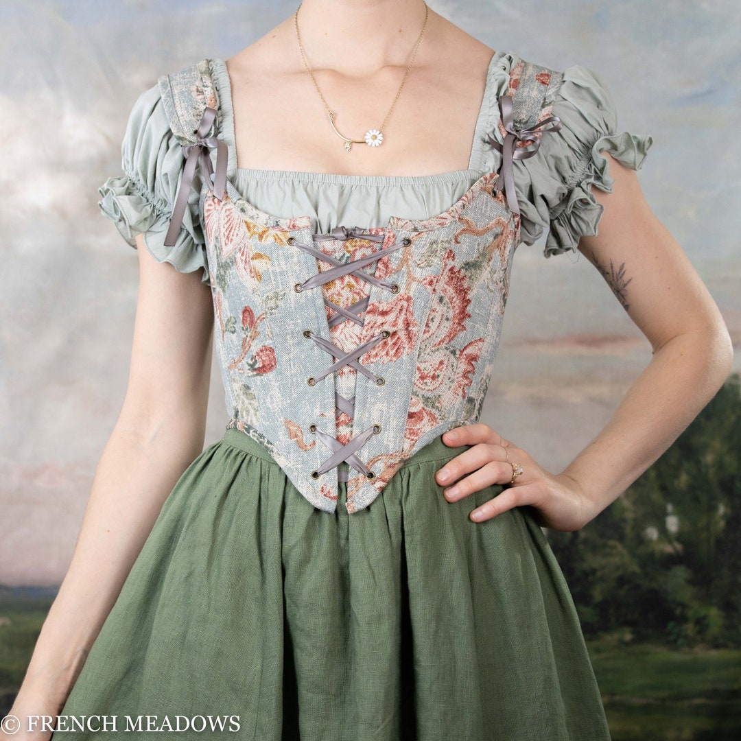 Blue Floral Corset Renaissance Bodice Stays Vintage Floral Cotton ...