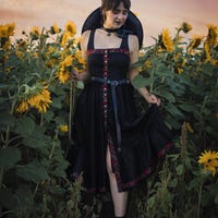 Black Cotton Maxi Dress: Royalcore Gothic Bell Sleeve Ruffle Lace - Etsy