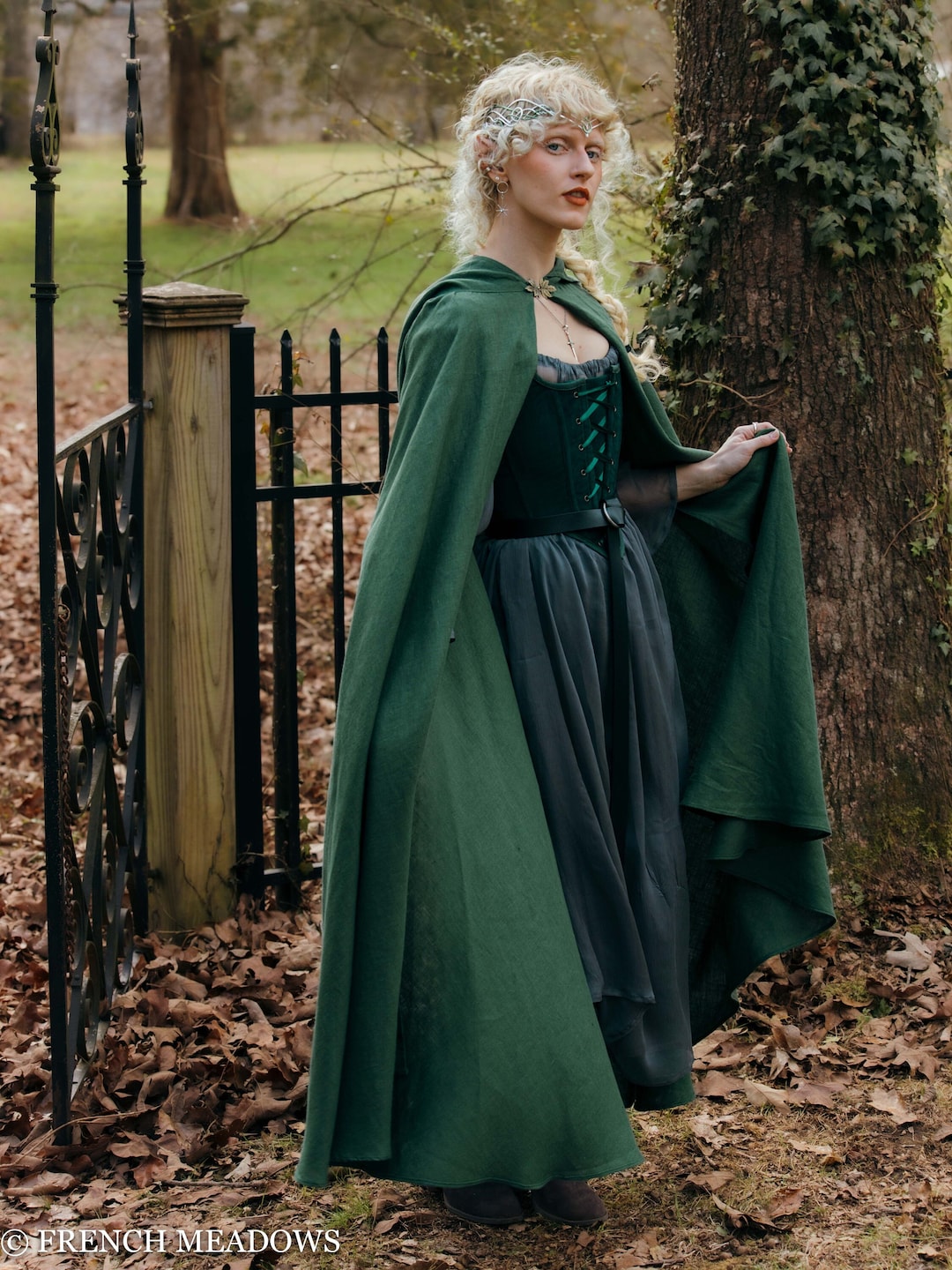 Green Linen Renaissance Cloak | Dark Green Forest Linen Cloak Medieval Hobbit Cape Cosplay Witch ...