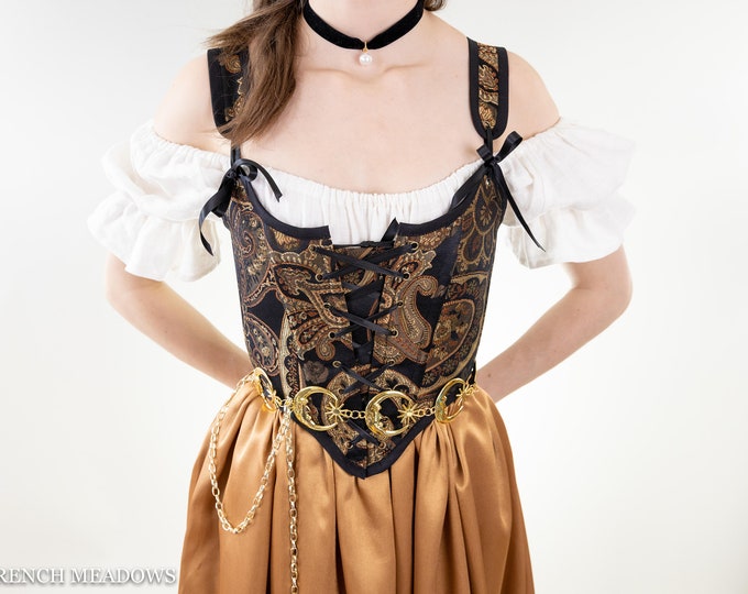 READY TO SHIP Renaissance Corset Bodice Stays in Black and Gold Paisley ...