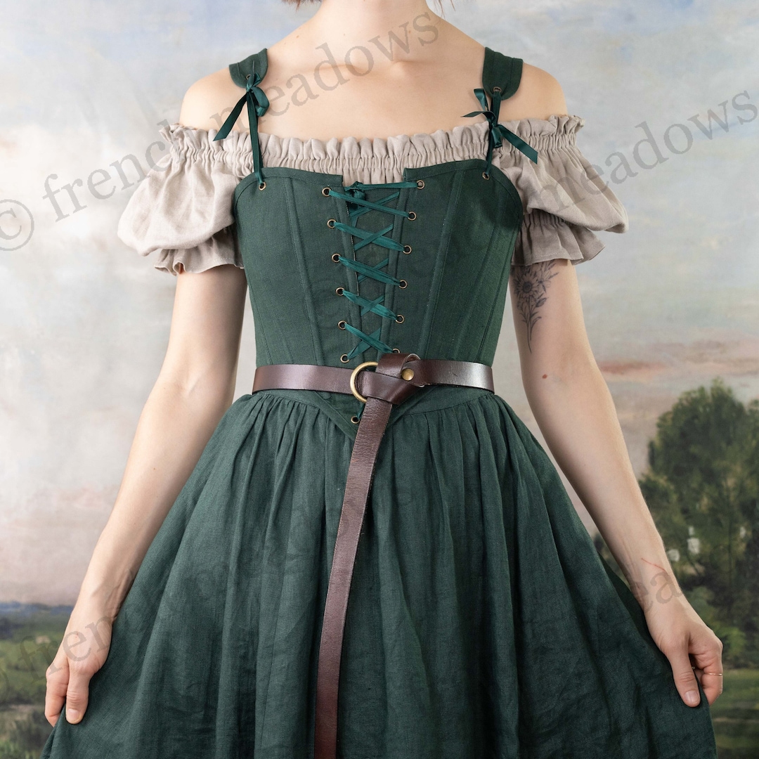 Dark Green Linen Corset | Renaissance Corset Bodice Stays Outlander ...