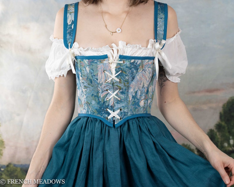 Regency Stays Renaissance Corset in Teal Floral Tapestry - Etsy