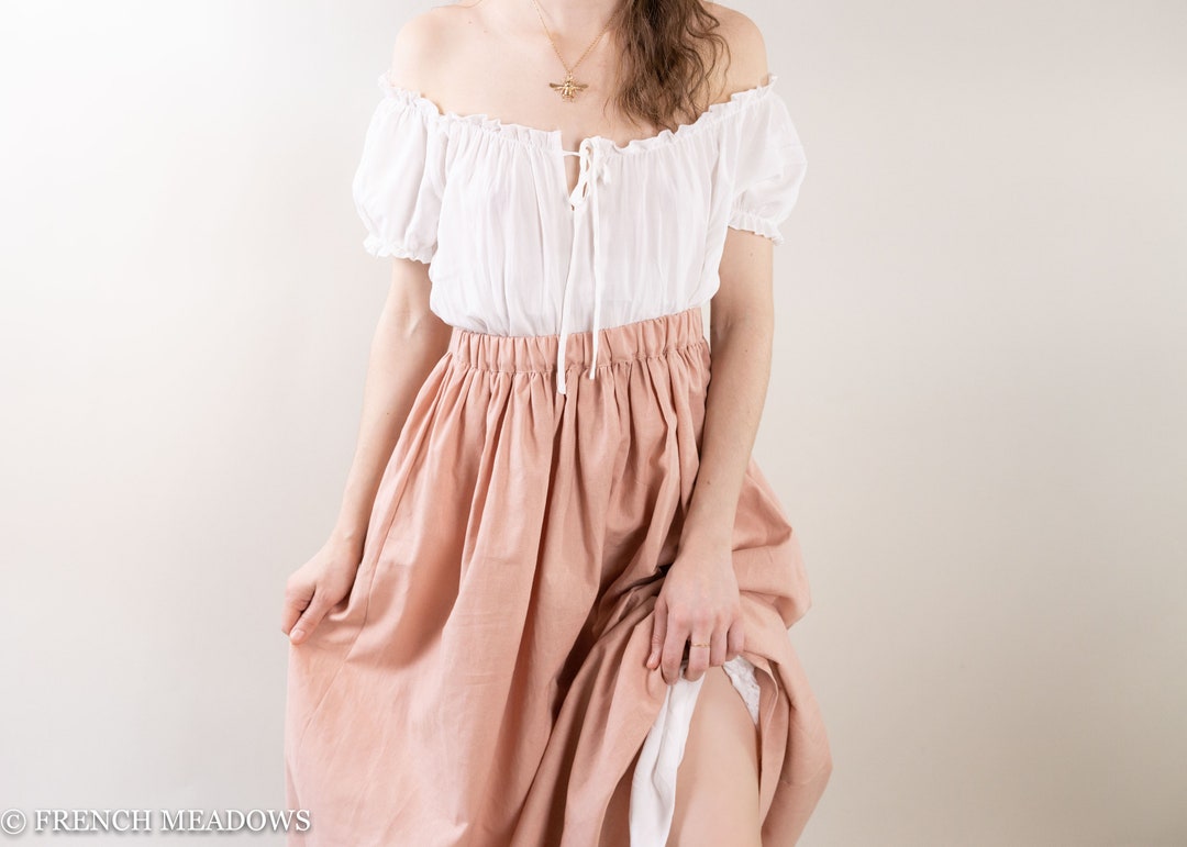 Blush Pink Linen Renaissance Skirt Long Gathered Skirt Maxi Midi Skirt ...