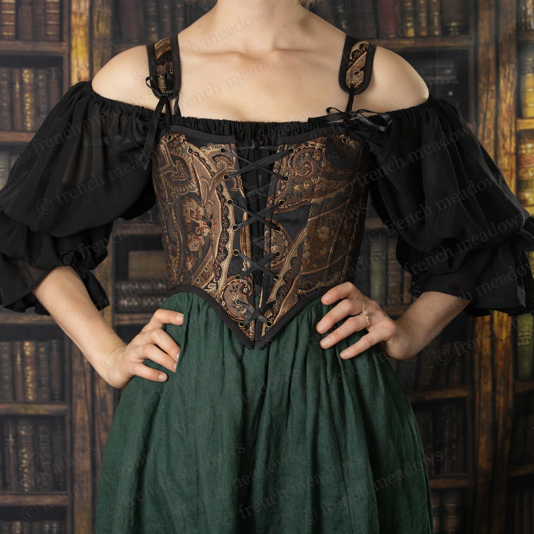 Renaissance Corset in Black Gold Paisley Pirate Wench Top Renaissance ...