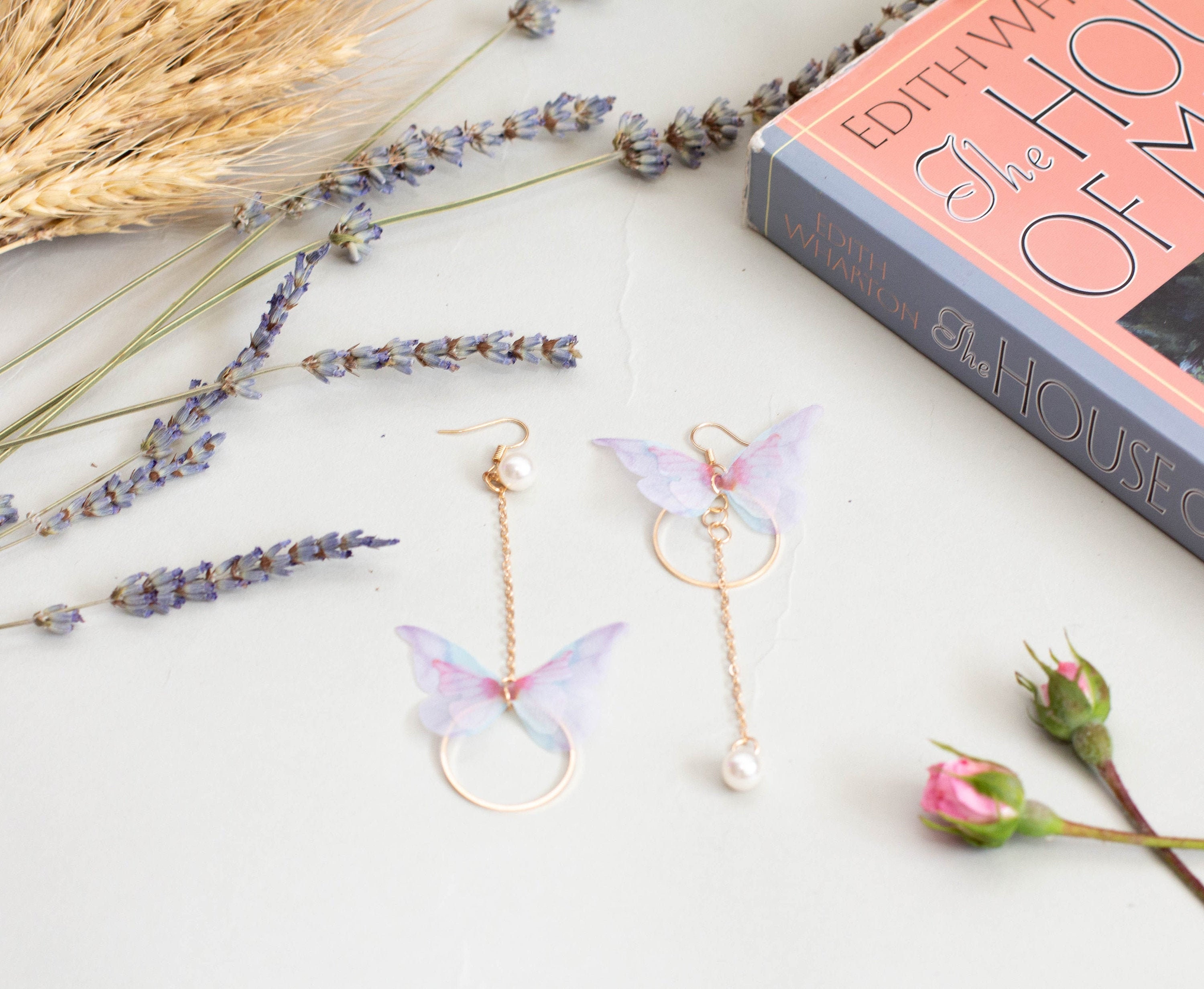 Cottage Core Butterfly Pearl Earrings Asymmetrical with | Etsy